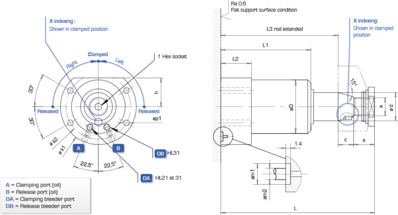 Double-acting swing clamp - 350 bar - Fastening with base with counter ...