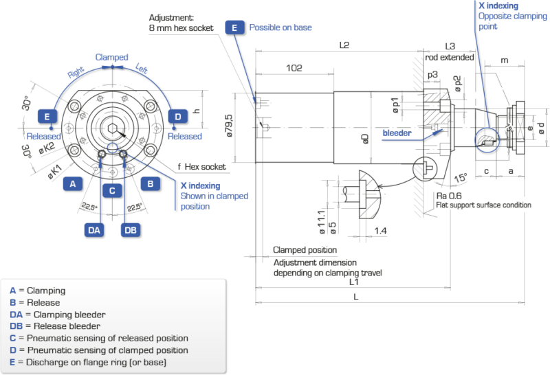 Swing clamp with planar rotation - 160 bar - Pneumatic sensing of ...