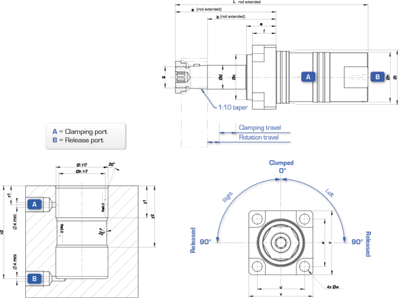 Universal double-acting swing clamp - 350 bar - Flanged cartridge ...