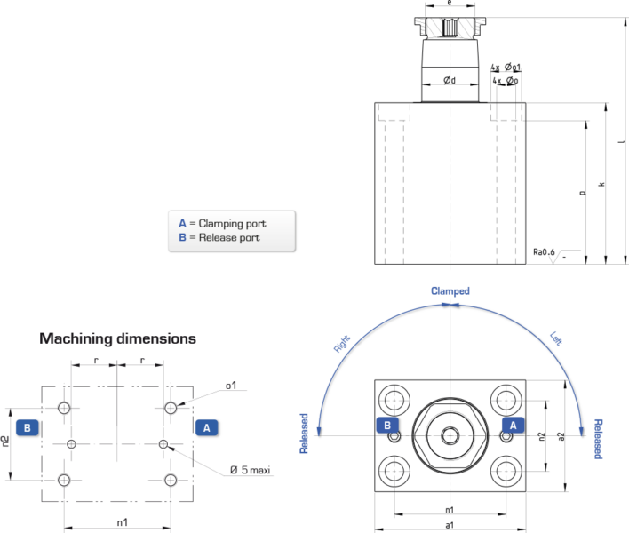 Universal double-acting swing clamp - 500 bar - Flanged block version ...