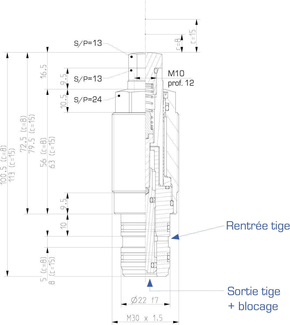 Butée anti-vibratoire - M30 x1,5 - 500 bar - double effet avec racleur ...
