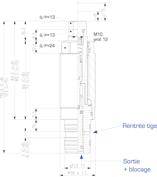 Butée anti-vibratoire - A visser M30 x1,5 - 500 bar - double effet avec ...