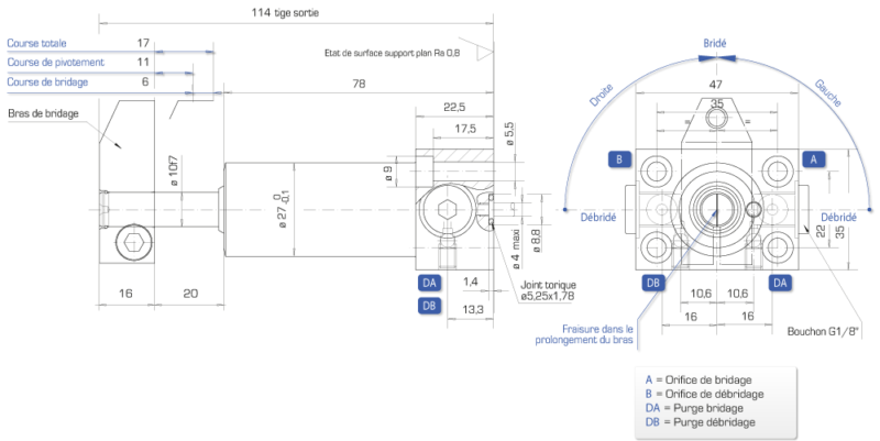 Vérin pivotant double effet - 250 bar Fixation par embase à lamages ...